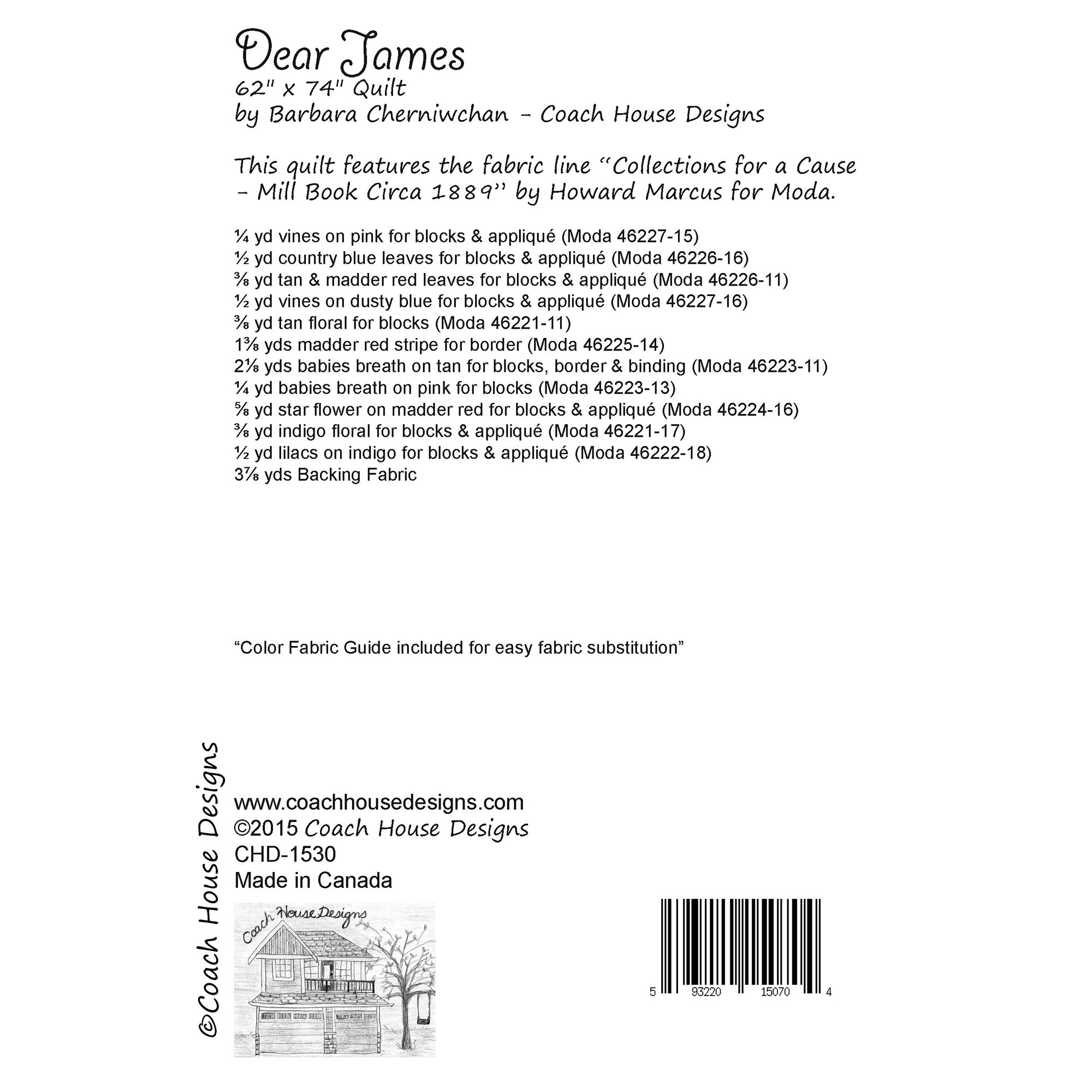 Dear James Quilt Pattern – Coach House Designs US