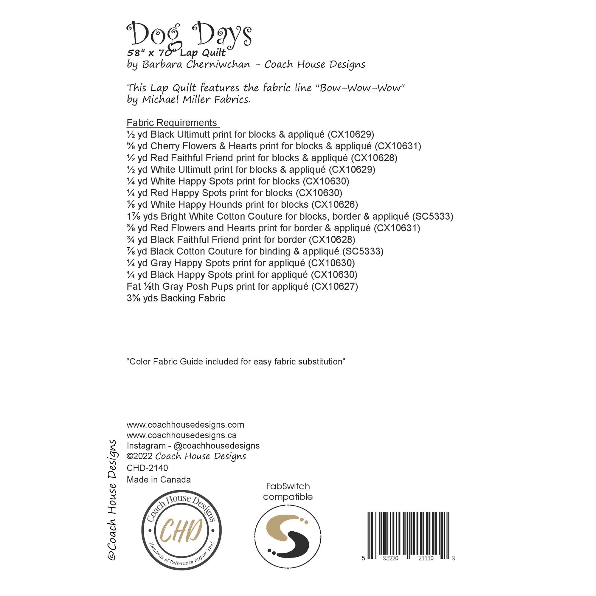 Dog Days Downloadable PDF Quilt Pattern – Coach House Designs US